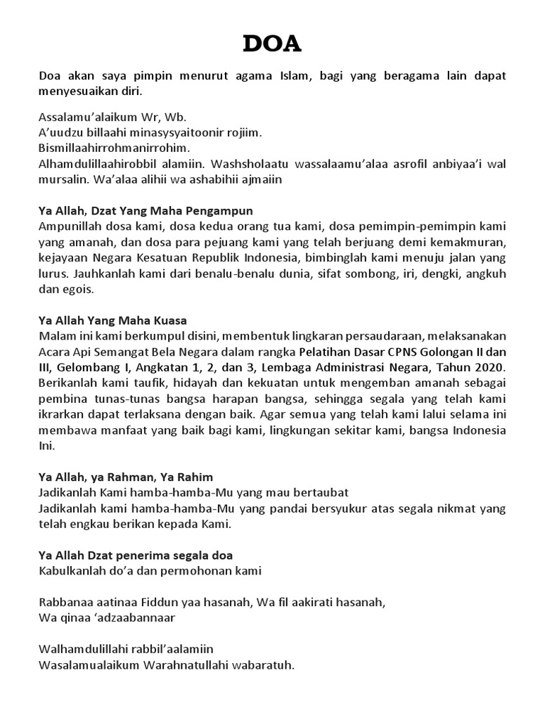 Doa Akan Saya Pimpin Menurut Agama Islam, Bagi Yang Beragama Lain Dapat Menyesuaikan Diri | PDF