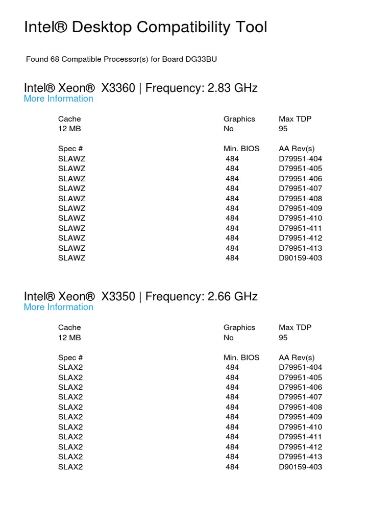 Intel® Desktop Compatibility Tool: Intel® Xeon® X3360 - Frequency: 2.83 ...