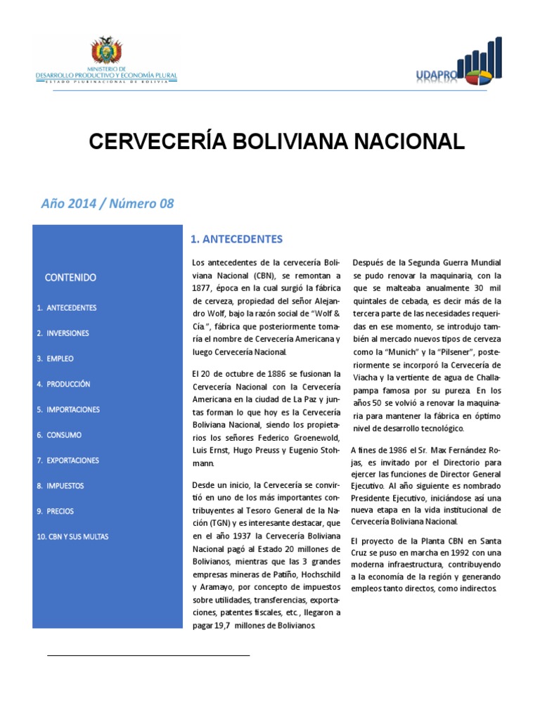 Cerveceria Boliviana Nacional CBN | PDF | Bolivia | Cerveza