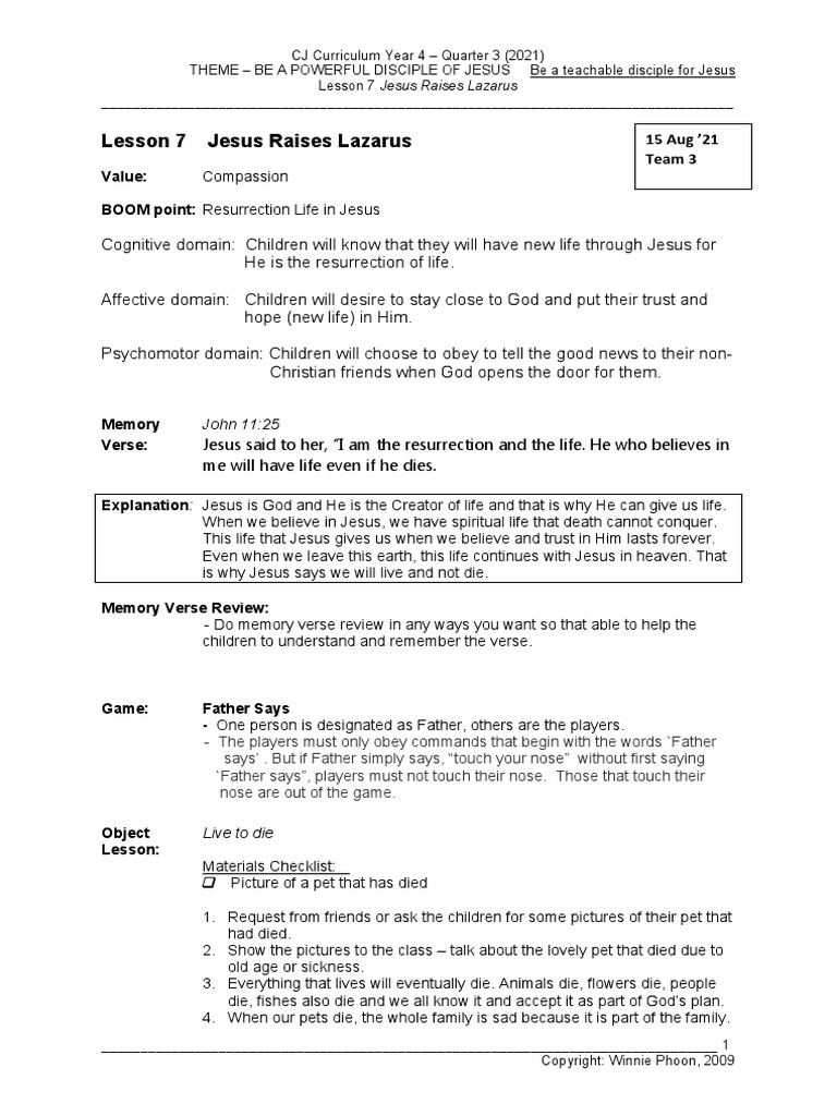 Lesson 07 (2021) Jesus Raises Lazarus-2 | Download Free PDF | Lazarus ...