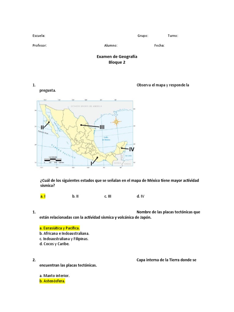 Examen de Geografía: Tectónica y Clima | PDF | Tierra | Clima