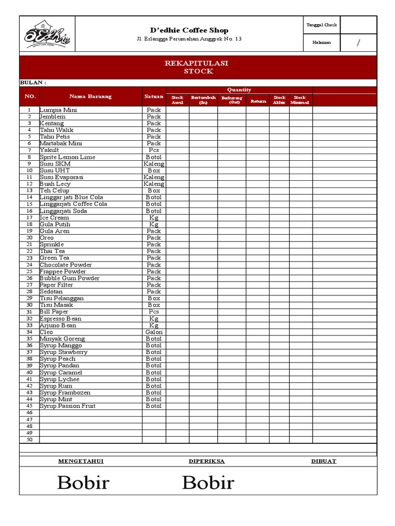 (Bizform) Monthly Stock Opname Form | PDF