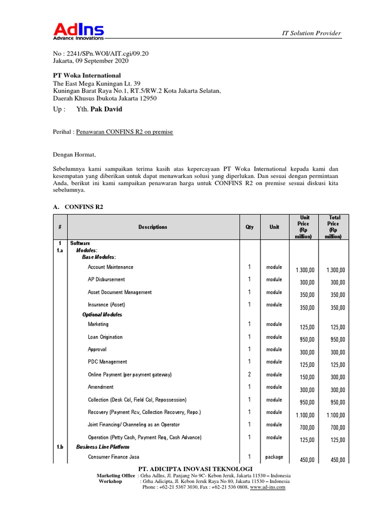 CONFINS R2 On-Premise Pricing Offer | PDF | Software | Systems Engineering