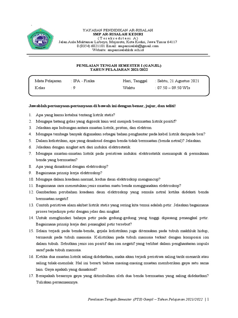 2021 - Soal PTS Ganjil - Fisika - Kelas 9 | PDF | Sains & Matematika | Teknologi & Rekayasa