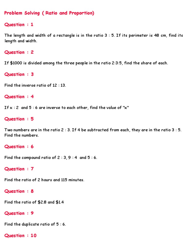 Ratio and Proportion With Answer | PDF | Ratio | Length