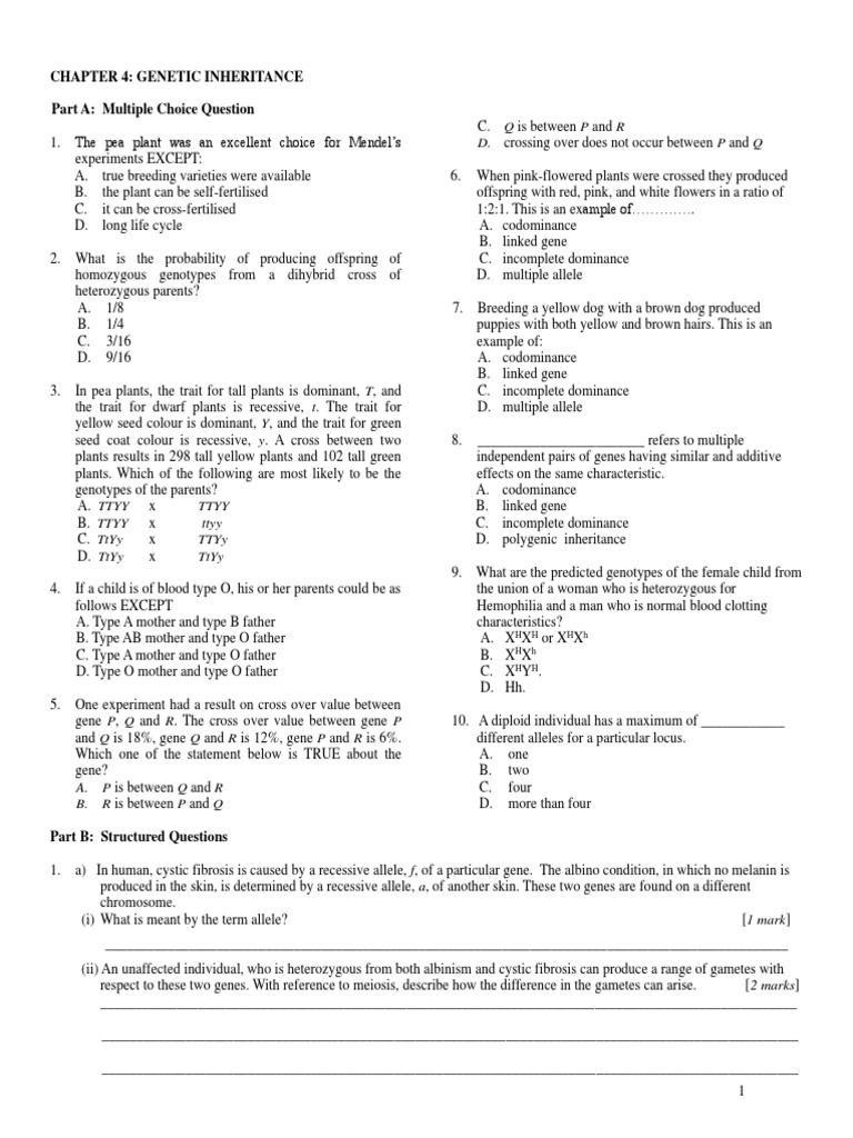 Chapter 4 Genetic Inheritance | PDF | Dominance (Genetics) | Zygosity