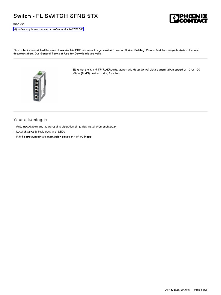 Switch - FL Switch SFNB 5Tx: Your Advantages | PDF | Electrical ...