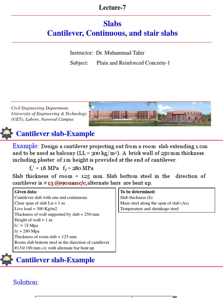 Design of Continuous and Cantilever Slabs | PDF | Stairs | Bending