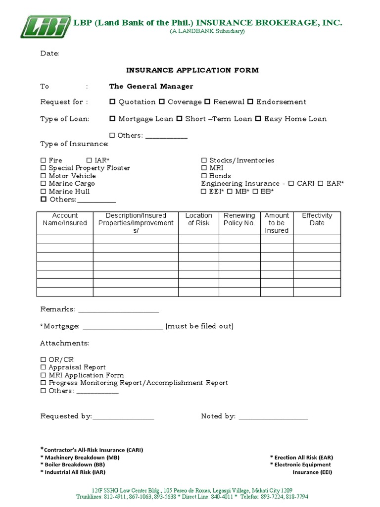 Insurance Application Form Template | PDF