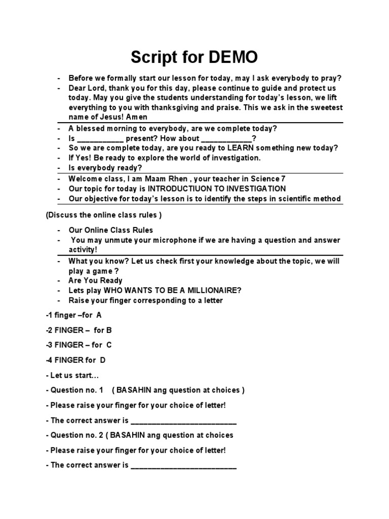 Script For DEMO | PDF | Experiment | Hypothesis