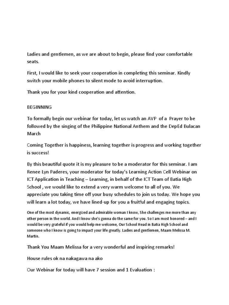 Script For Moderator August 5 | PDF