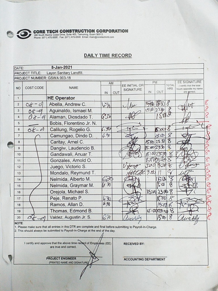 Timesheet 01062021 | PDF