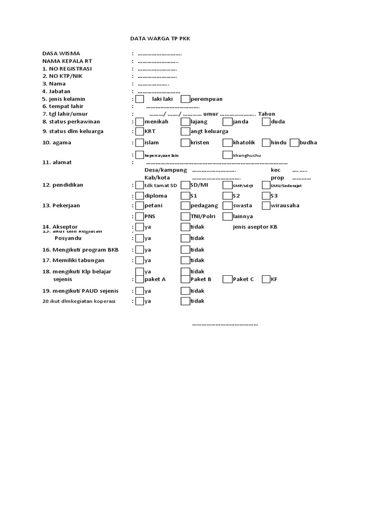 Administrasi Dasawisma | PDF