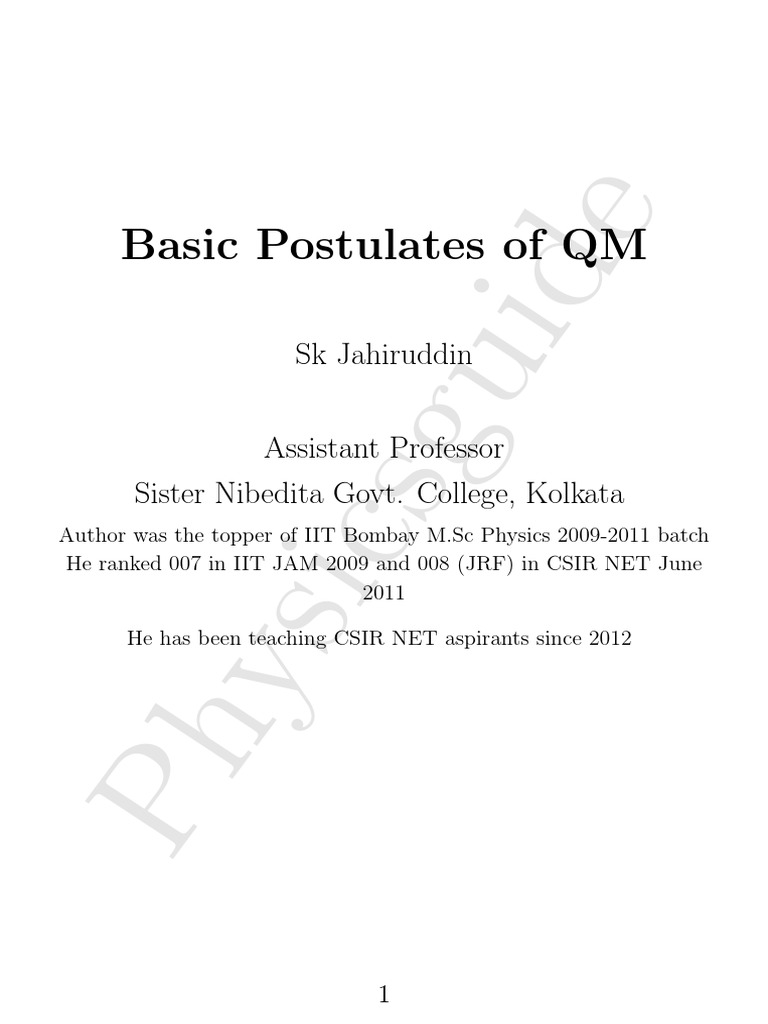 PH Ysicsguide: Basic Postulates of QM | PDF | Schrödinger Equation ...
