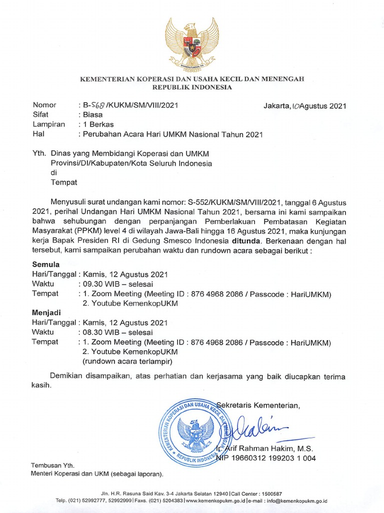 Perubahan Undangan Hari UMKM Dinas Cap | PDF