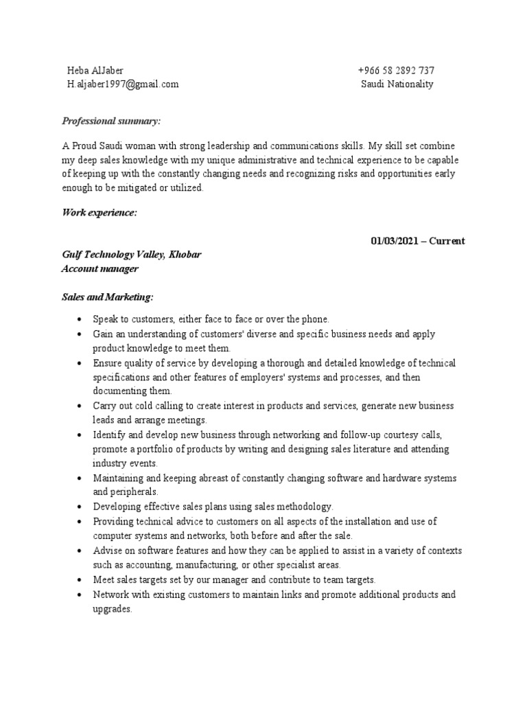 Heba CV - Word | PDF | Sales | Databases