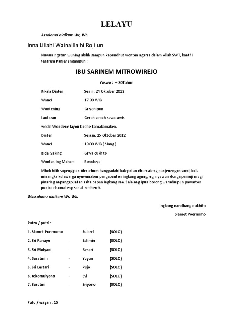 Contoh Lelayu Bhasa Jawa | PDF