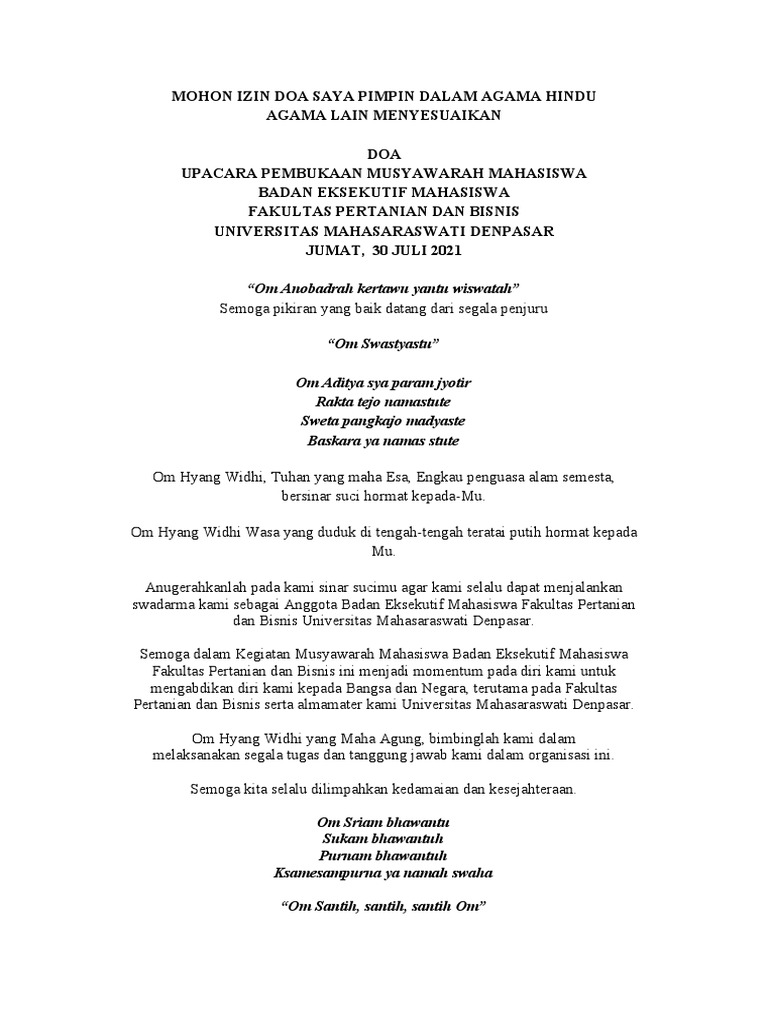 DOA Pembukaan MUSMA | PDF | Pengembangan Diri | Agama & Spiritualitas