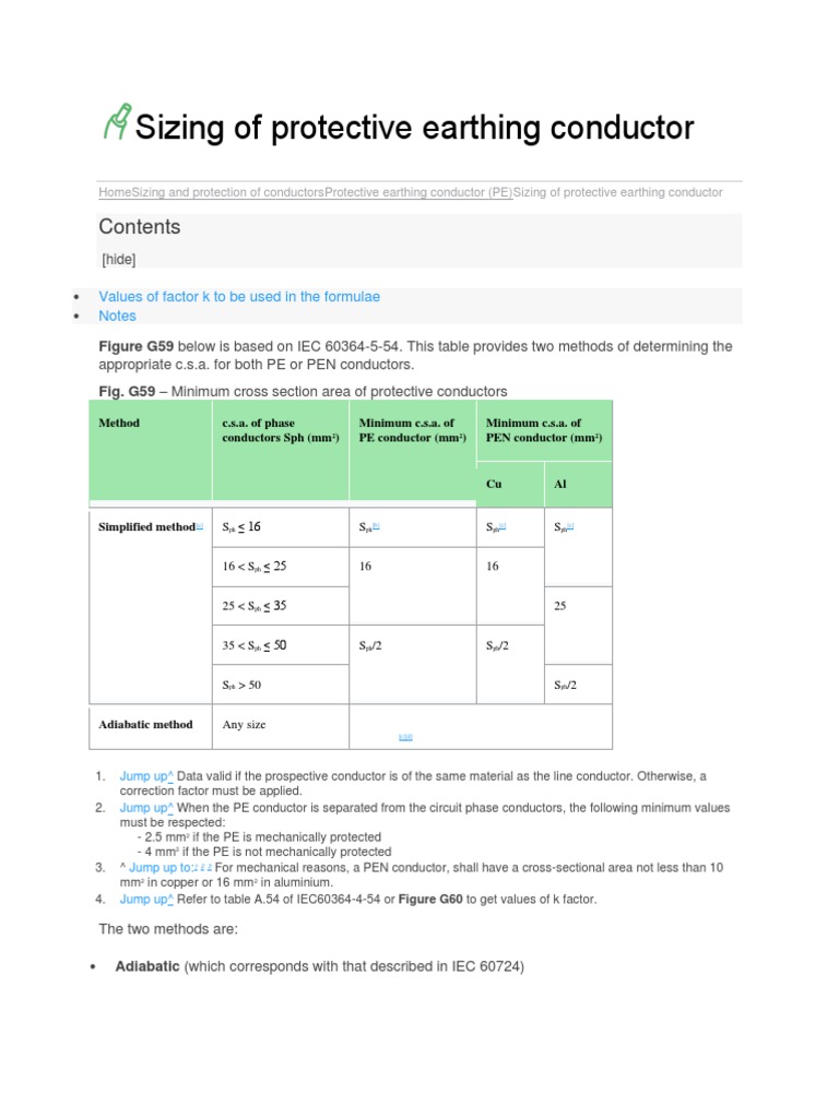 Sizing of Protective Earthing Conductor | PDF | Electrical Conductor ...