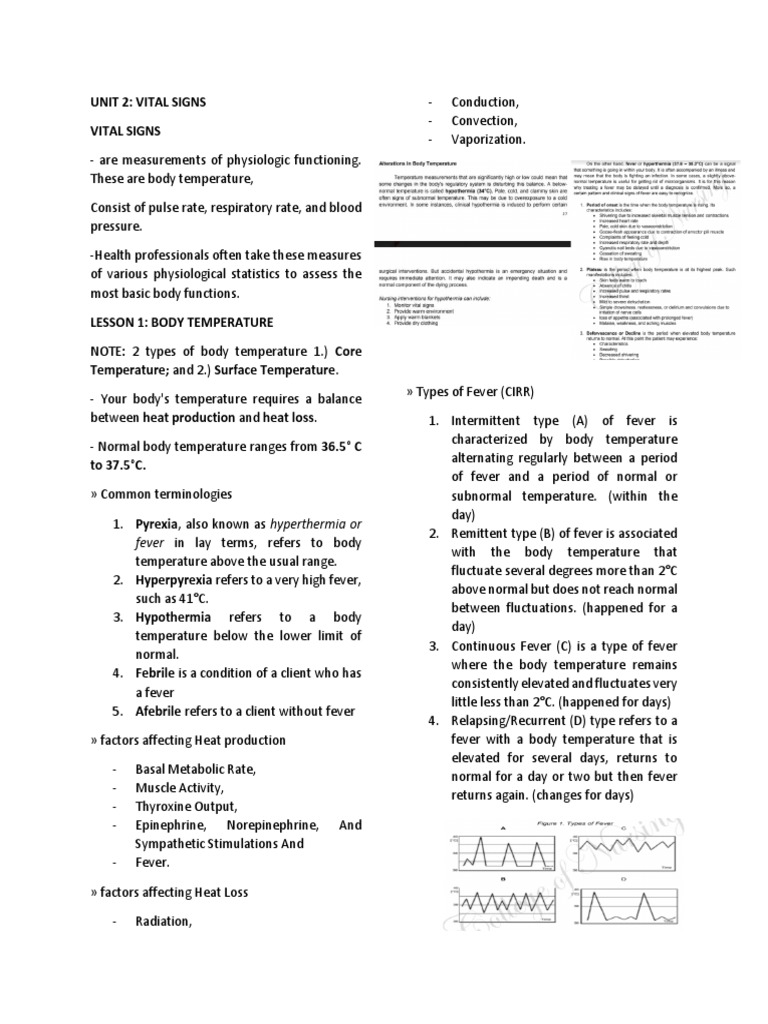 Unit 2: Vital Signs Vital Signs: Fever in Lay Terms, Refers To Body ...