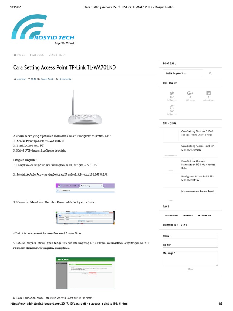 Cara Setting Access Point TP-Link TL-WA701ND - Rosyid Ridho | PDF ...