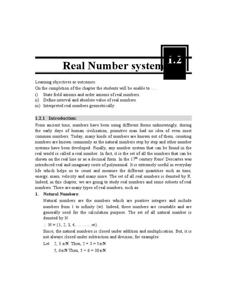 Real Number System | PDF | Numbers | Real Number