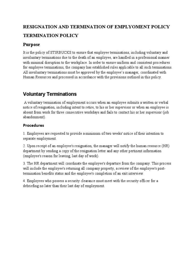 Resignation and Termination of Emplyoment Policy | PDF | Payroll ...