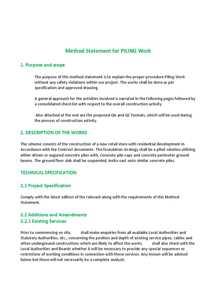 Method Statement For PILING Work | PDF