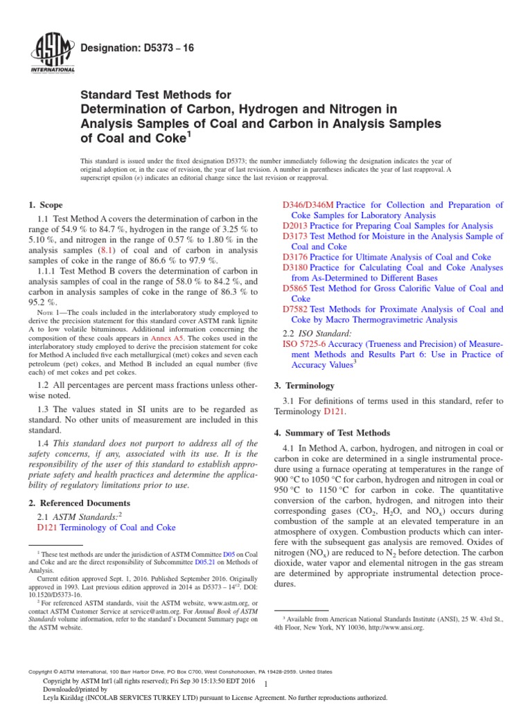 ASTM D5373-16 Standard Test Methods For Determination of Carbon ...