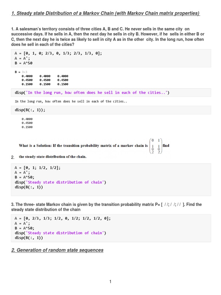 Steady State Distribution of A Markov Chain (With Markov Chain Matrix ...