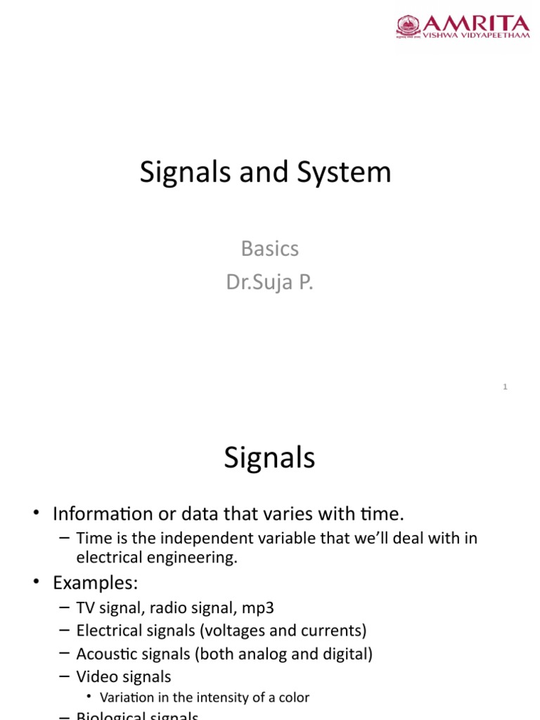 Signals and System: Basics DR - Suja P | PDF | Sampling (Signal Processing) | Discrete Time And ...