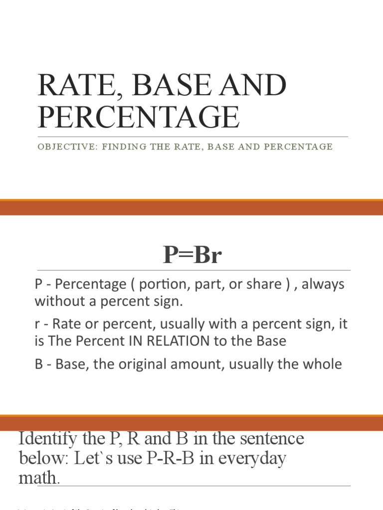 Objective: Finding The Rate, Base and Percentage | PDF