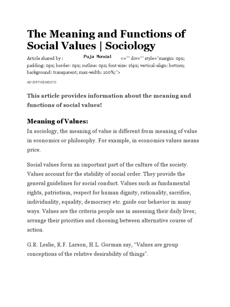 Meaning and Functions of Social Values | PDF | Value (Ethics) | Behavior
