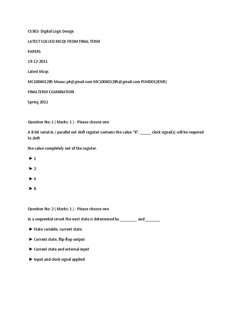 CS302 Final Term MCQS Solved | PDF | Electrical Engineering | Computer Data