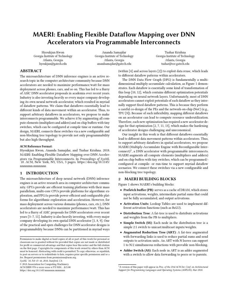 MAERI: Enabling Flexible Dataflow Mapping Over DNN Accelerators Via Programmable Interconnects ...
