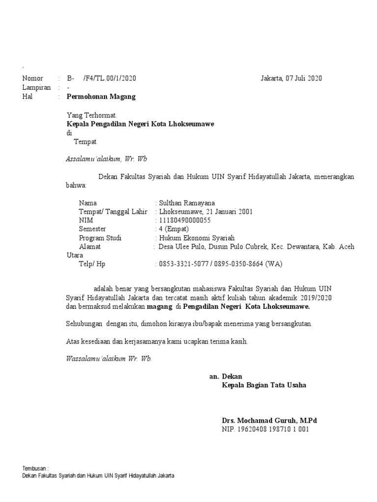 Format Surat Magang | PDF