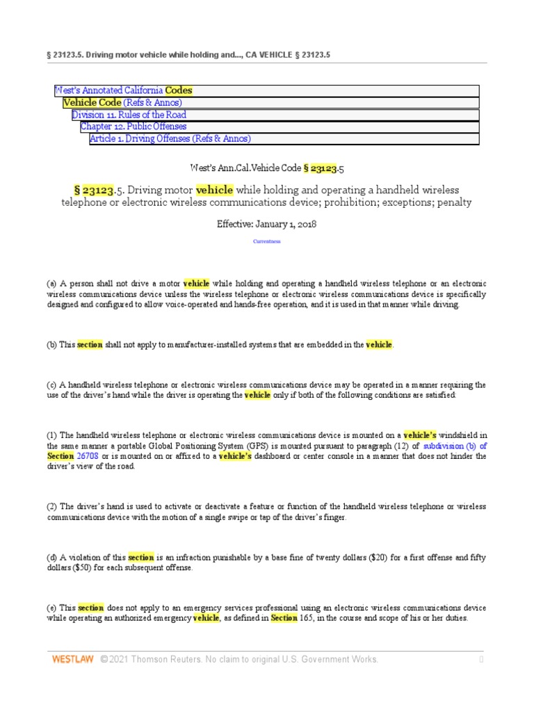 23123.5. Driving Motor Vehicle While Holding and Operating A Handheld ...