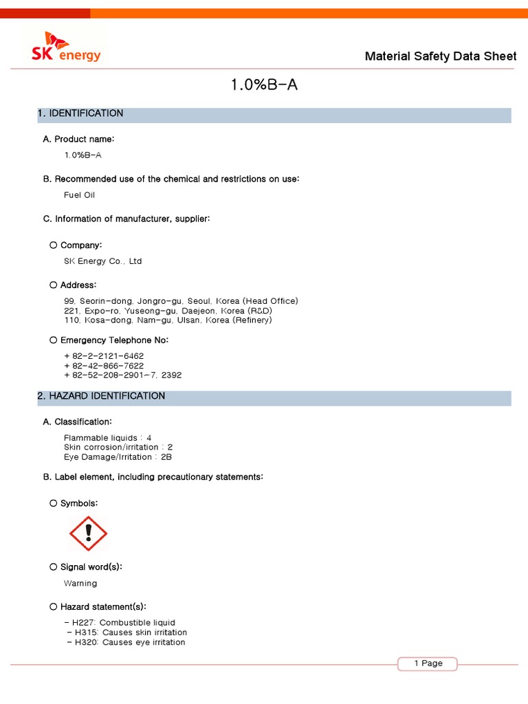 15 B-A (1.0) - MSDS - 영문 | PDF | Toxicity | Physical Sciences