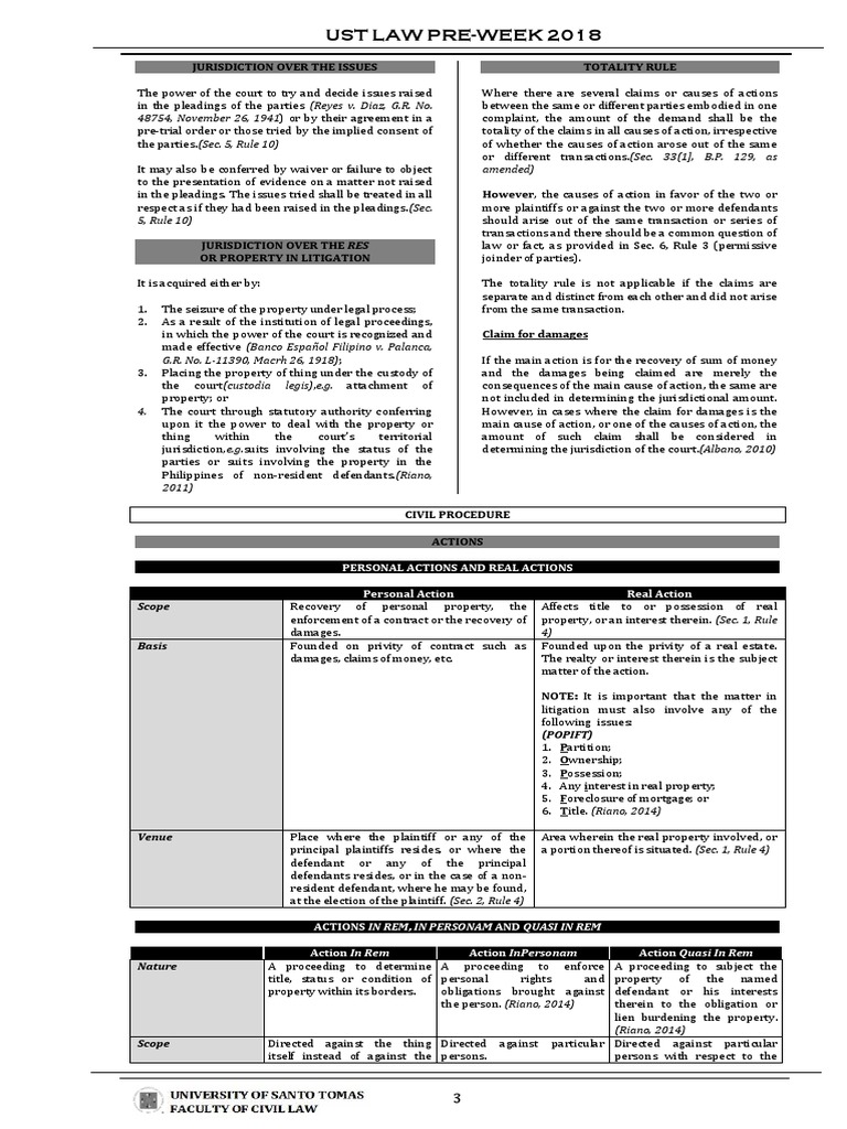 Remedial Law 2018 UST Preweek PDF | PDF | Lawsuit | Joinder