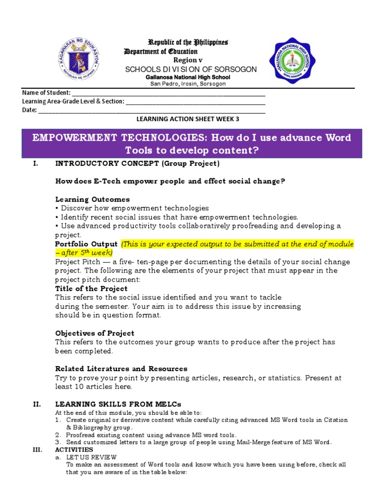 Etech LAS Week 3 | PDF | Microsoft Word | Empowerment