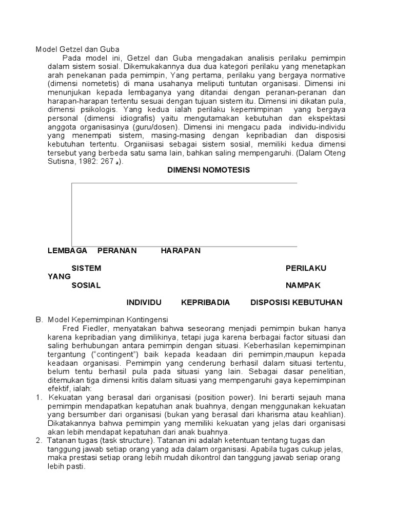 Teori Kepemimpinan Getzel dan Kontingensi | PDF | Karier & Perkembangan