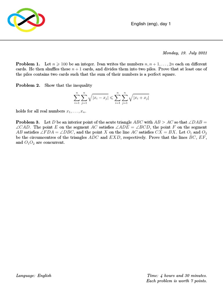 Imo 2021 | PDF | Triangle | Mathematical Objects