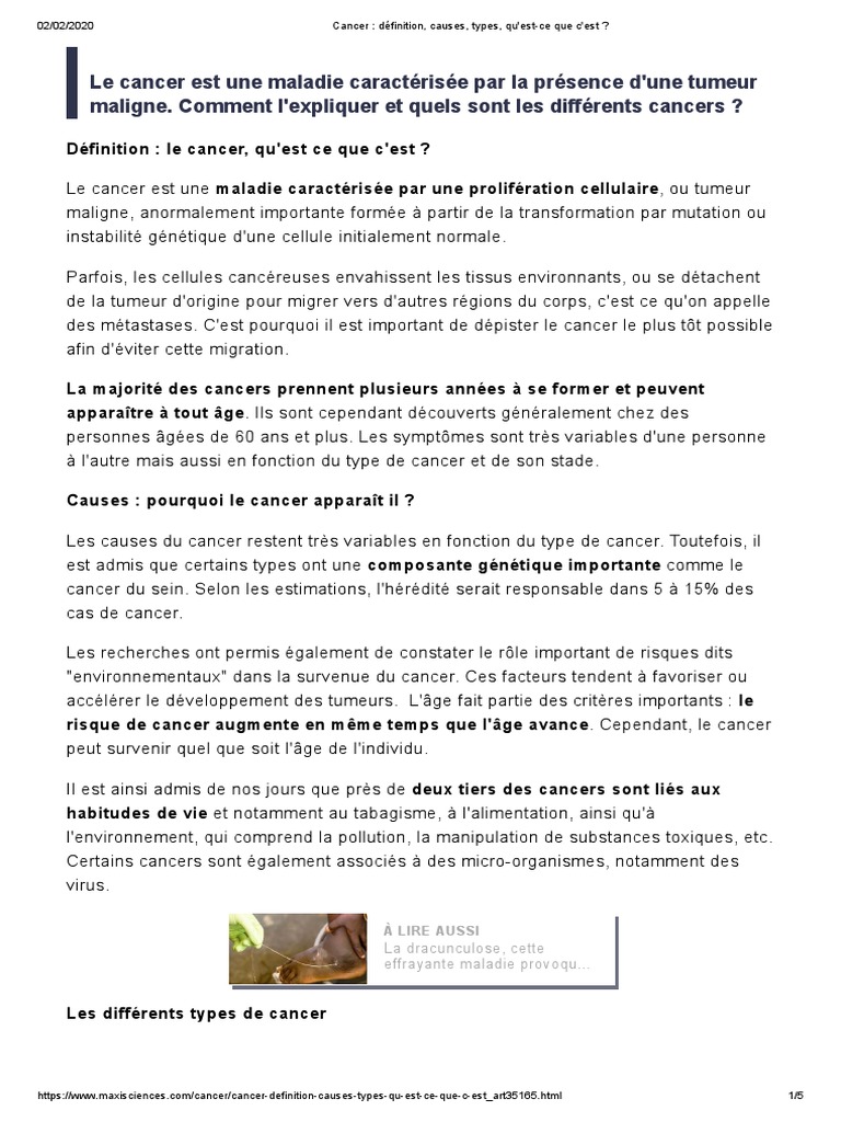Définition et causes du cancer | PDF | Cancer | Sciences de la santé