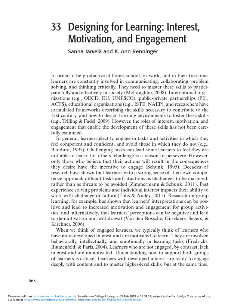 Designing For Learning - Interest Motivation and Engagement | PDF ...