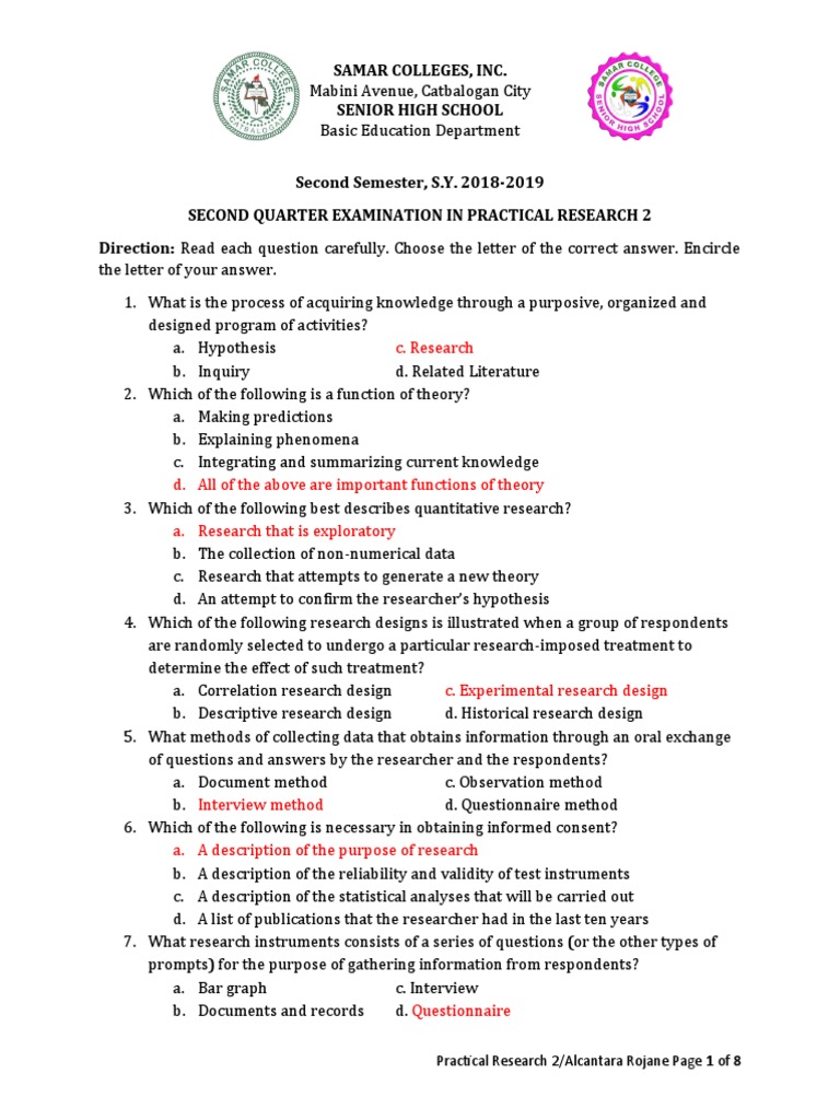 Practical Research Second Quarter Exam | PDF | Sampling (Statistics ...