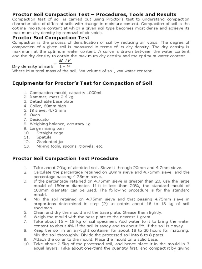 Proctor Soil Compaction Test | PDF | Density | Soil