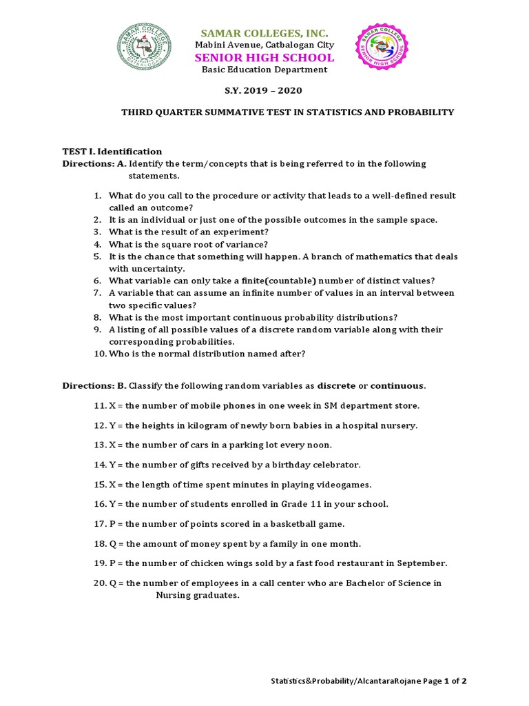 Third Quarter Summative Test 2019-2020 | Download Free PDF ...