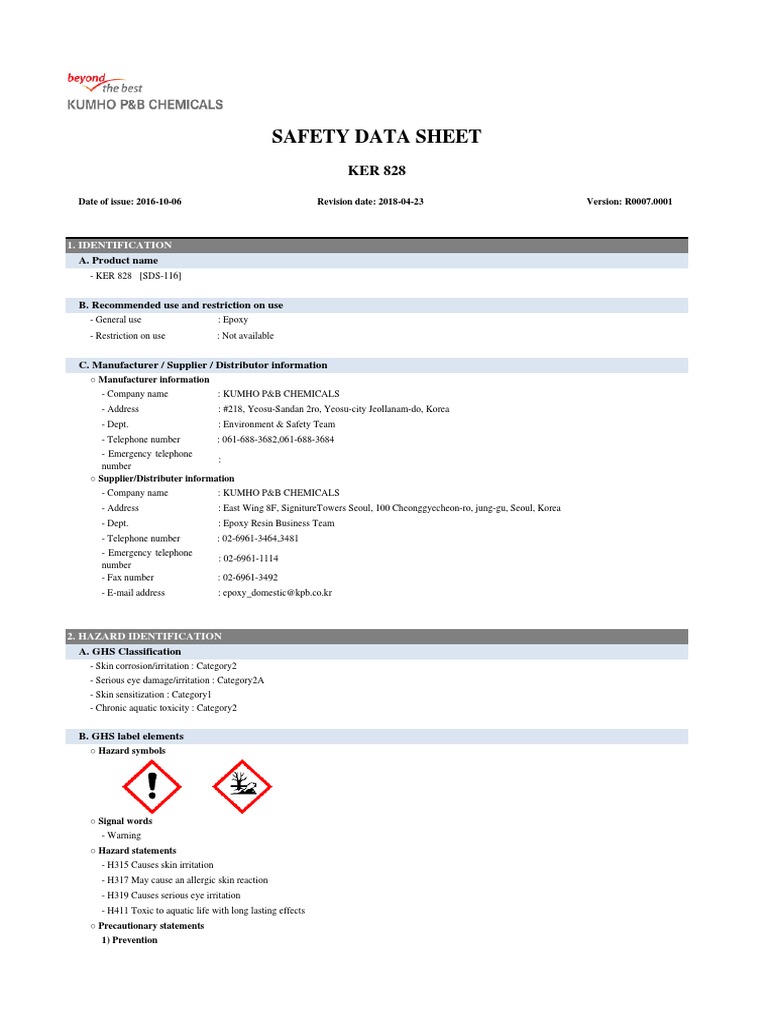 Ker 828 Sds Pdf Dangerous Goods Toxicity