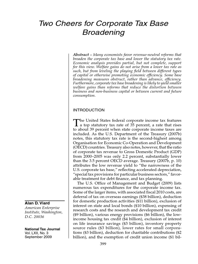 Two Cheers For Corporate Tax Base Broadening: Abstract | PDF | Taxes ...