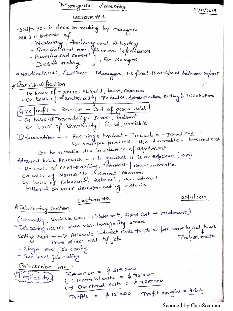 Managerial Accounting Notes From IIM | PDF